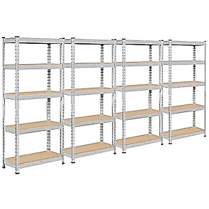 Topeakmart 4 PCS 5-Tier Utility Shelves, Metal Storage Shelves Garage Shelving Unit Adjustable Garage Storage Shelves Storage Racks Heavy Duty Shed Shelving- Silver, 27.5 x 12 x 60 Inch