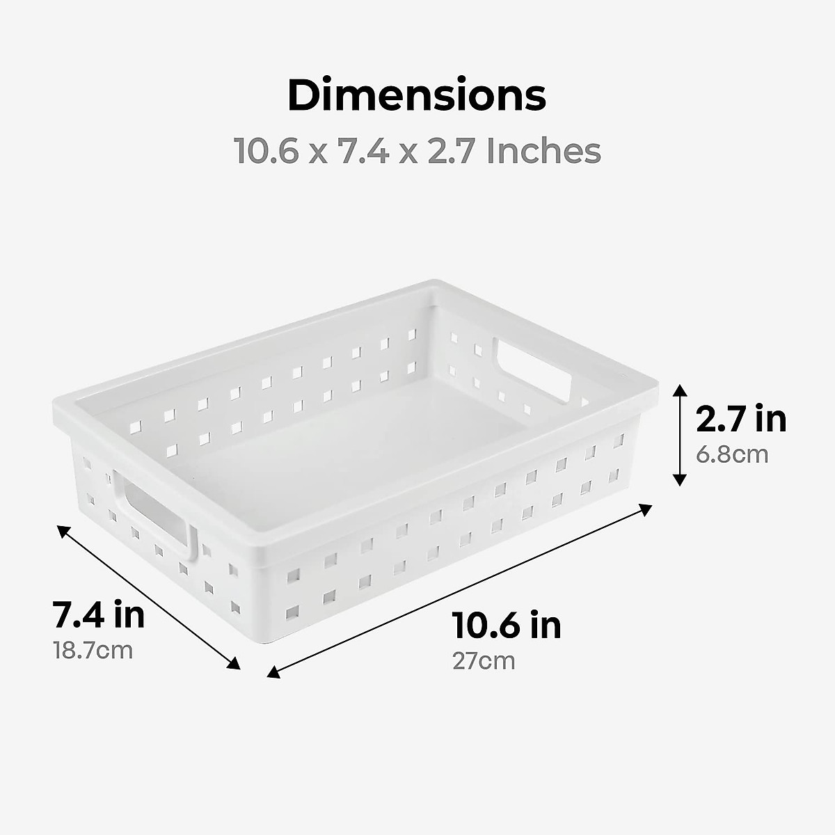 carrotez Small Plastic Storage Tray Basket, Small Items Storage Organizer for Vanity, Office, Bathroom, Bedroom, Dress Room, Kitchen, Drawers - White