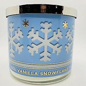 Bath and Body Works Vanilla Snowflakes 3 Wick Candle 14.5 Ounce Blue Label with Snowflakes Packaging Winter 2021