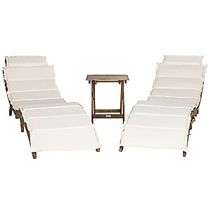 SAFAVIEH Outdoor Collection Pacifica Natural Brown Solid Wood/Beige Cushion 3-Piece Chaise Lounge Set with Table (PAT7020B)
