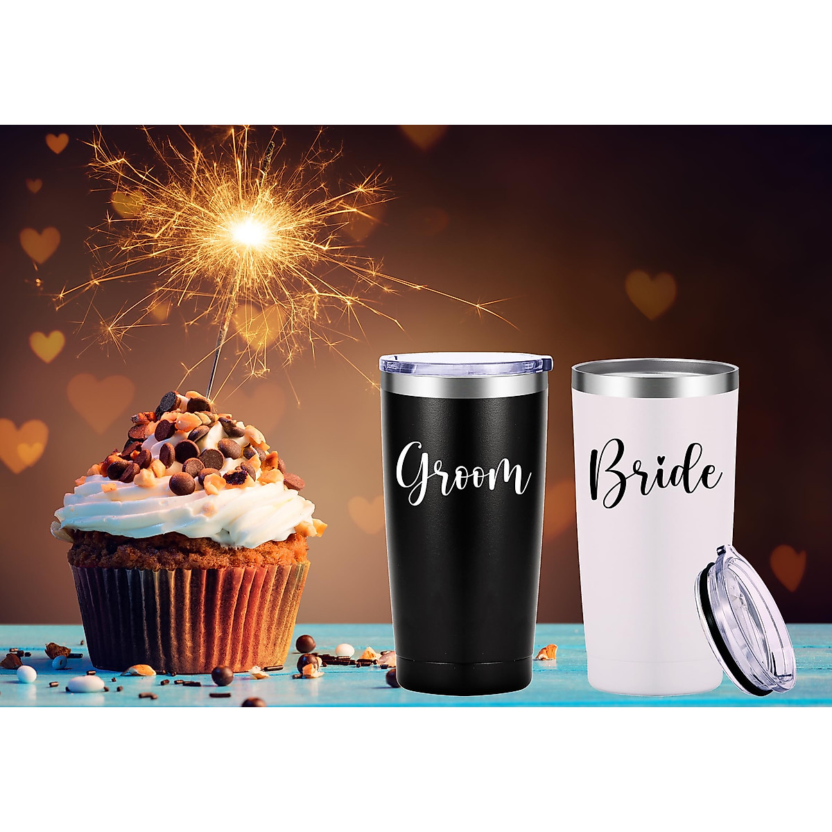 AMZUShome Groom & Bride Tumbler.Newlyweds Gifts.Engagament Wedding Couple Gifts.Mr and Mrs Gifts. Bridal Shower Gifts.Bride Groom Honeymoon Gifts.(20oz Black & White)