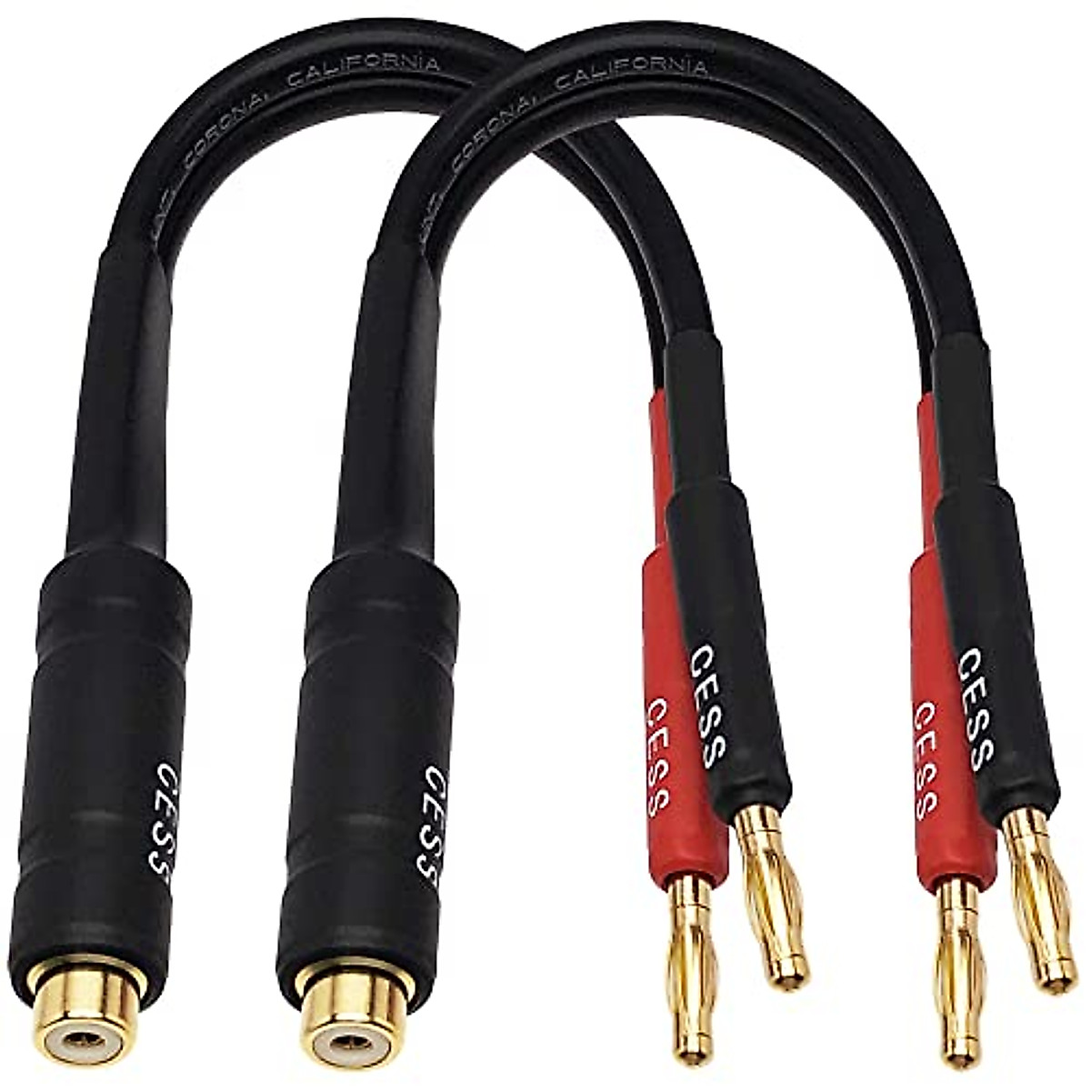 CESS-023-6i Banana Plugs to RCA Cable 6-inch, Phono Banana Speaker Cable, 2 Pack