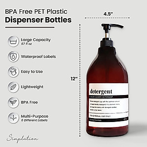 Liquid Laundry Detergent Dispenser (2 Pack), Decorative 67oz PET Plastic Bottles for Laundry Detergent, Fabric Softener, and Bleach, Laundry Soap Dispenser for Laundry Room Decor and Accessories