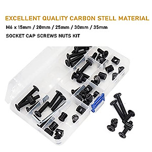 binifiMux 50pcs M6 x 15mm/ 20mm/ 25mm/ 30mm/ 35mm Black Hex Socket Cap Bolts Barrel Nuts Assortment Kit for Crib Baby Bed Cots Furniture