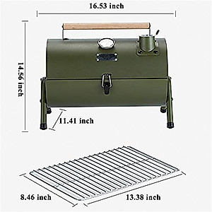 Charcoal Grill Barbecue Portable BBQ - Portable Wood Pellet Grill with Thermometer Tabletop Outdoor Smoker BBQ for Picnic Garden Terrace Camping Travel 16.53''x11.41''x14.56''