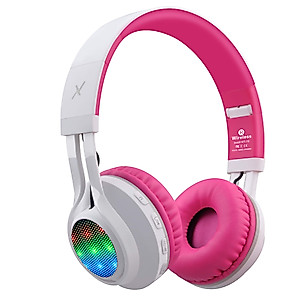 Riwbox WT-7S Bluetooth Headphones Light Up, Foldable Stero Wireless Headset with Microphone and Volume Control for PC/Cell Phones/TV/iPad (Pink)
