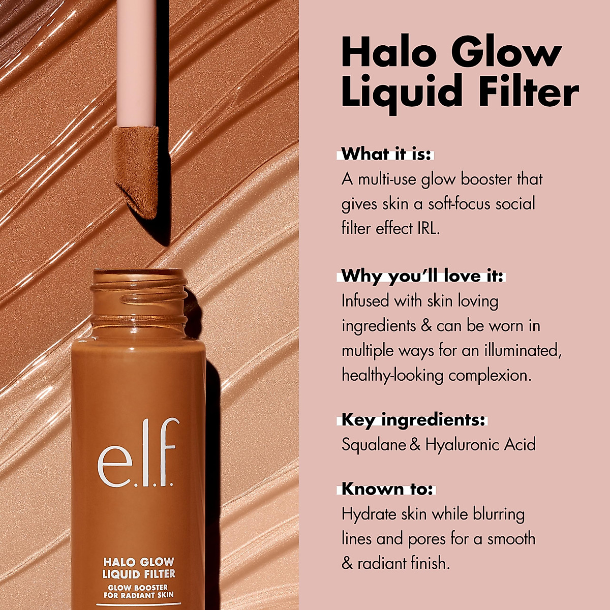 e.l.f. Halo Glow Liquid Filter, Complexion Booster For A Glowing, Soft-Focus Look, Infused With Hyaluronic Acid, Vegan & Cruelty-Free, 4 Medium