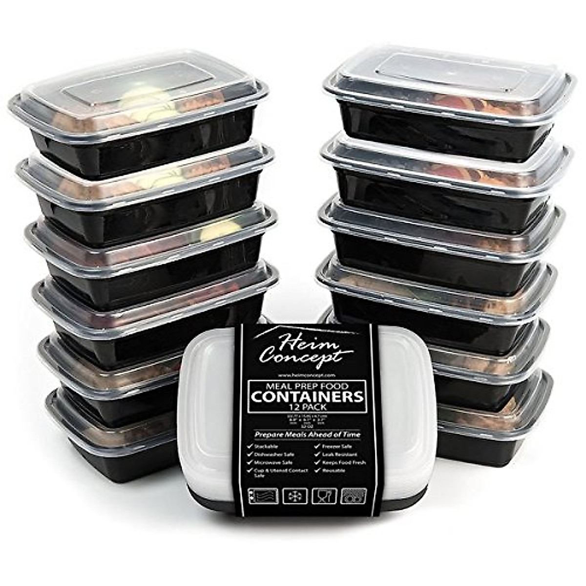 Heim Concept 12-PC Premium Meal Prep Food Containers with Improved Lids Durable Reusable Top Rack Dishwasher Safe Leak-Resistant Microwavable Stackable Storage Meal Prep To-Go Container Convenience