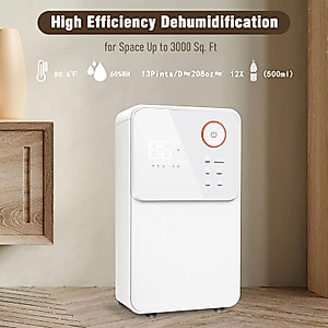 3000 Sq. Ft Dehumidifier for Bathroom Basements Home RV, Aerofy Dehumidifiers with Drain Hose, Upgraded ION & Sleep Mode, 3 Dehumidification Modes, 24H Timer, Smart LCD Touch Panel, Auto Shut Off