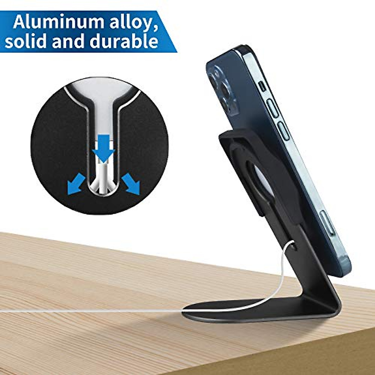 WENTT Aluminum MagSafe Charging Stand, a Mobile Phone Holder for Apple Magsafe Charger | OfficeHome Phone Holder for iPhone 12, 12 Pro, 12 Pro Max, 12 Mini (not Including MagSafe) (Black)
