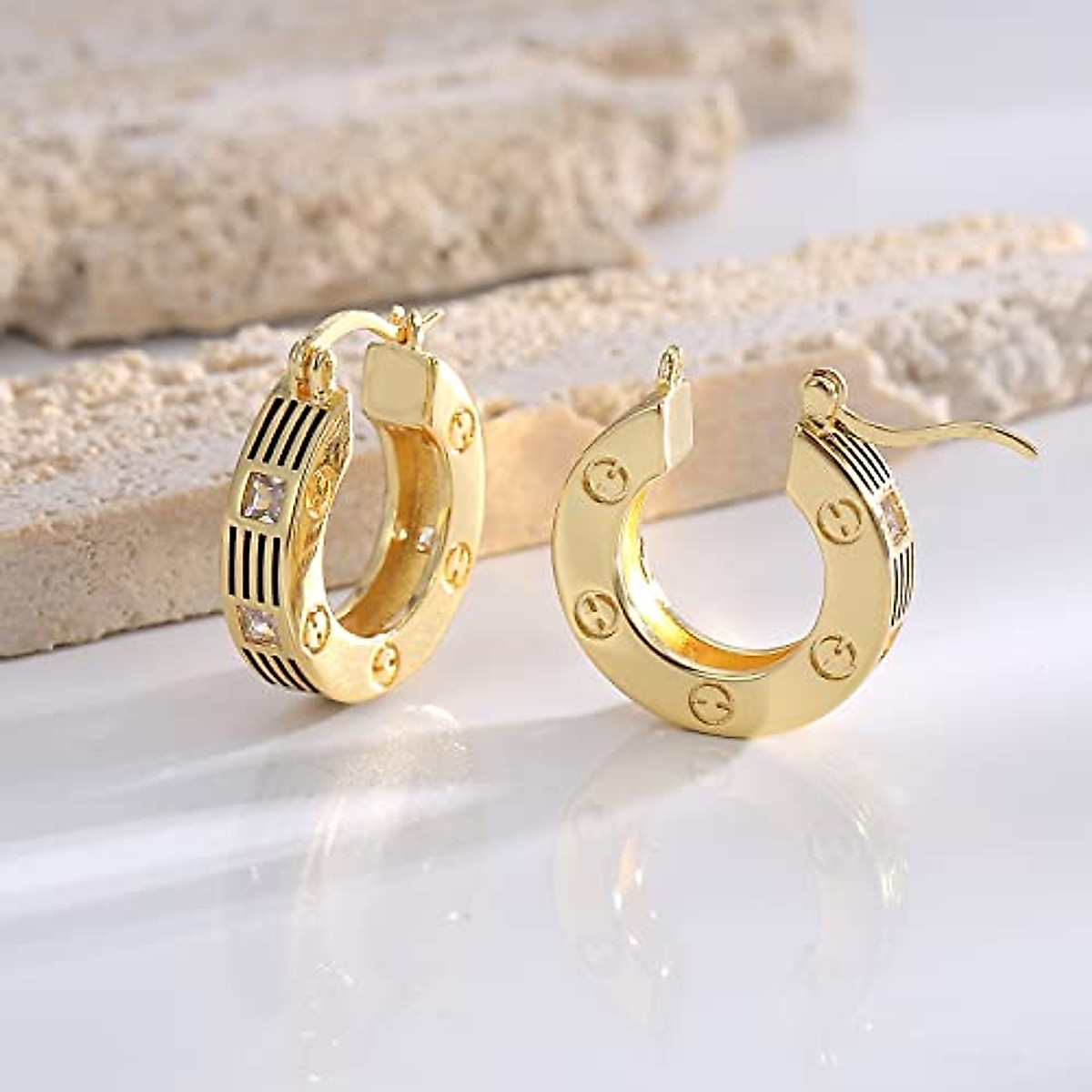 CZYJEW Gold Hoop Earrings for Women 14K Gold Plated with 925 Sterling Silver Post Hoop Earrings for Girls Mini Gold Earrings Inlay CZ Gems for Women