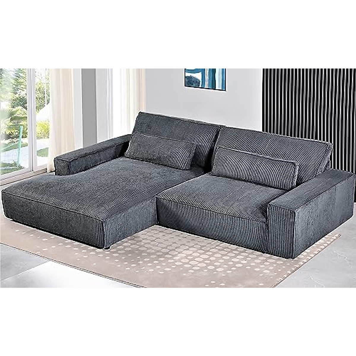 Container Furniture Direct Luxe Oversized Two-Piece Sectional Couches for Living Room, L Shaped Sofa with Chaise, Upholstered with Corduroy Fabric, Dark Grey - Left Facing