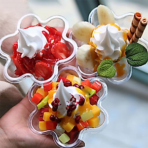 Qixivcom 30 Pcs Clear Plastic Ice Cream Dessert Bowls Dessert Cups Snack Bowl Flower shaped Ice Cream Cup Sundae Bowl Disposable Plastic Dessert Bowl Salad Party Favor Cake Holder Bowl,Pack of 30