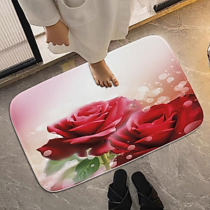 lczVEN Red Rose Bath Rugs, Imitation Cashmere Romantic Floral Glittering Bubble Bath Mat, Ultra Soft Non-Slip Bath Mats for Bathroom, 3Pcs Bathroom Rug Set