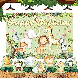 Jamonxi Jungle Theme Baby Shower Decorations Gender Neutra For Boy Girl, Green Honeycomb Centerpiece Table Decorations Safari Kids Birthday Party Supplies For Classroom Bedroom