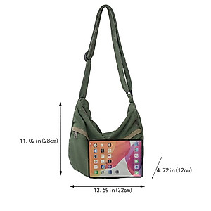PRAGARI Canvas Messenger Bag Hobo Crossbody Bag for Women Green Shoulder Tote Handbag Vintage Aesthetic Travel Work