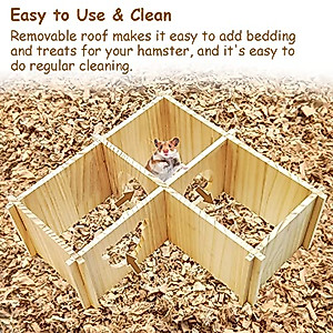 Fhiny Wooden Hamster House, Multi-Chamber Hamster Hideout & Tunnel Detachable Activity Room Exploring Toys Rats Habitat Decor for Dwarf Hamsters Gerbils Mice Lemmings (Large)