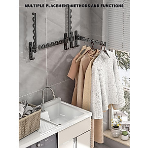 Dr.DJ Wall Hanger for Clothes, Coat Hanger Wall Mounted Matte Black Retractable Clothes Drying Organizer Rack Garment Hooks Aluminium Folding Indoor Wall Hanger Space Saver (2 Racks) Black