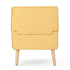 Christopher Knight Home Eilidh Buttoned Mid-Century Modern Fabric Chair, Muted Yellow / Natural