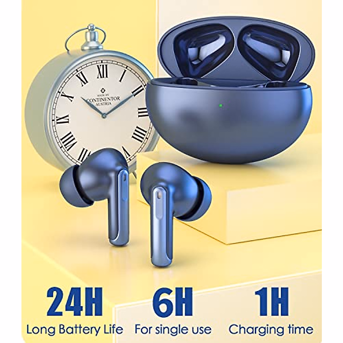 eleror T7 Wireless Earbuds Active Noise Cancelling, 4Mic Call ANC Noise Cancellation Bluetooth Headphones and Immersive Sound with Wireless Charging, Comfortable/Secure Fit, Light Weight (Blue)