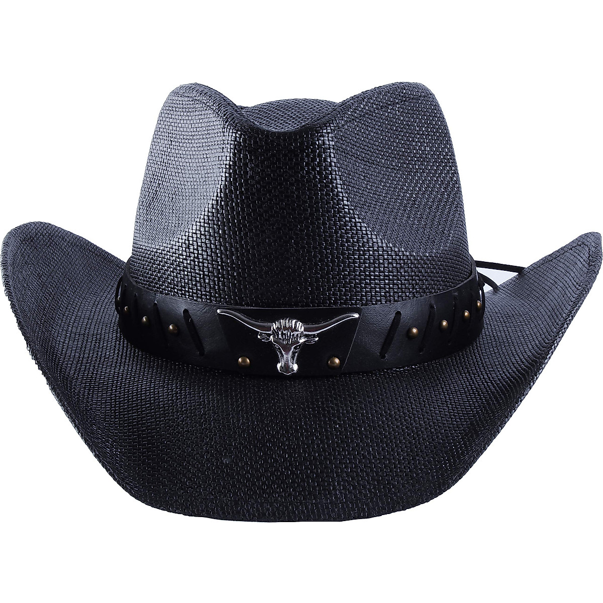 Western Outback Cowboy Hat Men's Women's Style Straw Felt Canvas (Black Bull)