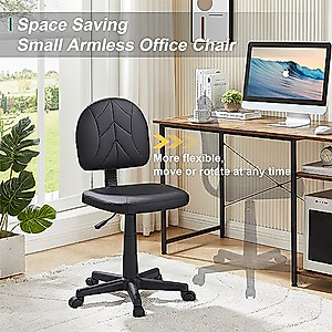 VECELO Small Office Chair, Computer Desk Chair Low-Backrest PU Leather NO Armrests Ergonomic,with 360°Quiet Swivels Adjustable Height for Home Office Study Room,Black