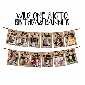 Burlap 1st Birthday Baby Photo Banner ,Newborn Baby Monthly Milestone Photograph Bunting Garland for Baby Shower First Birthday Party Decoration