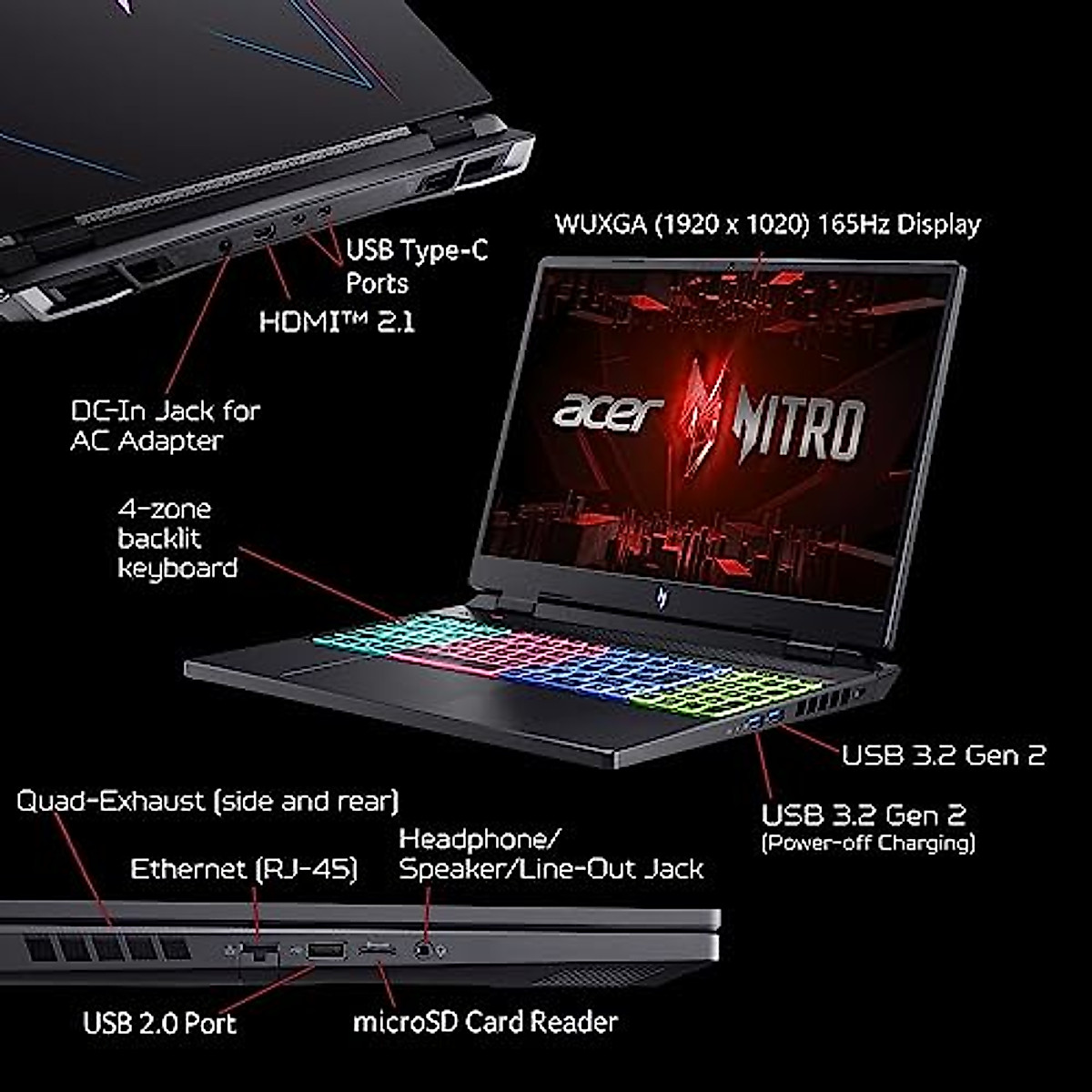 Acer Nitro 16 Gaming Laptop | AMD Ryzen 7 7840HS OctaCore CPU | NVIDIA GeForce RTX 4060 Laptop GPU | 16" WUXGA 165Hz IPS Display | 16GB DDR5 | 512GB Gen 4 SSD | WiFi 6E | RGB Backlit KB | AN16-41-R1WE
