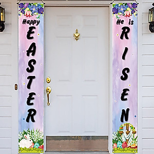 Happy Easter Decorations He Is Risen Font Porch Welcome Sign He Is Disen Banner Christian Cross Resurrection Easter Decorations for Home Party