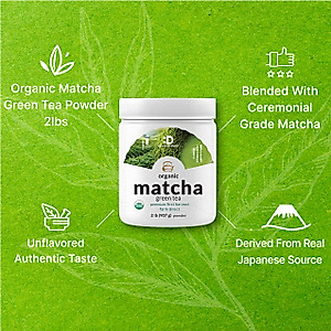 Organic Matcha Green Tea Powder, 2lbs (907g) | Zero Sugar, First Harvest | Culinary Grade, Cafe Mix, Keto Friendly, Genuine Japanese Source, Non-GMO, Vegetarian