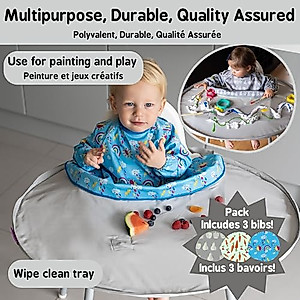 Tidy Tot- Bib & Tray Kit Baby Feeding Set - 3 Mess Proof Long Sleeve Smocks Attaches to Feeding Mat - Waterproof Bibs – Machine Washable. Fits Babies and Toddlers 6-24 months.