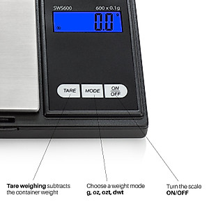 Smart Weigh Digital Pocket Gram Scale, 600g x 0.1g Digital Gram Scale, Jewelry Scale, Food Scale, Medicine Scale, Kitchen Scale Black, Battery Included