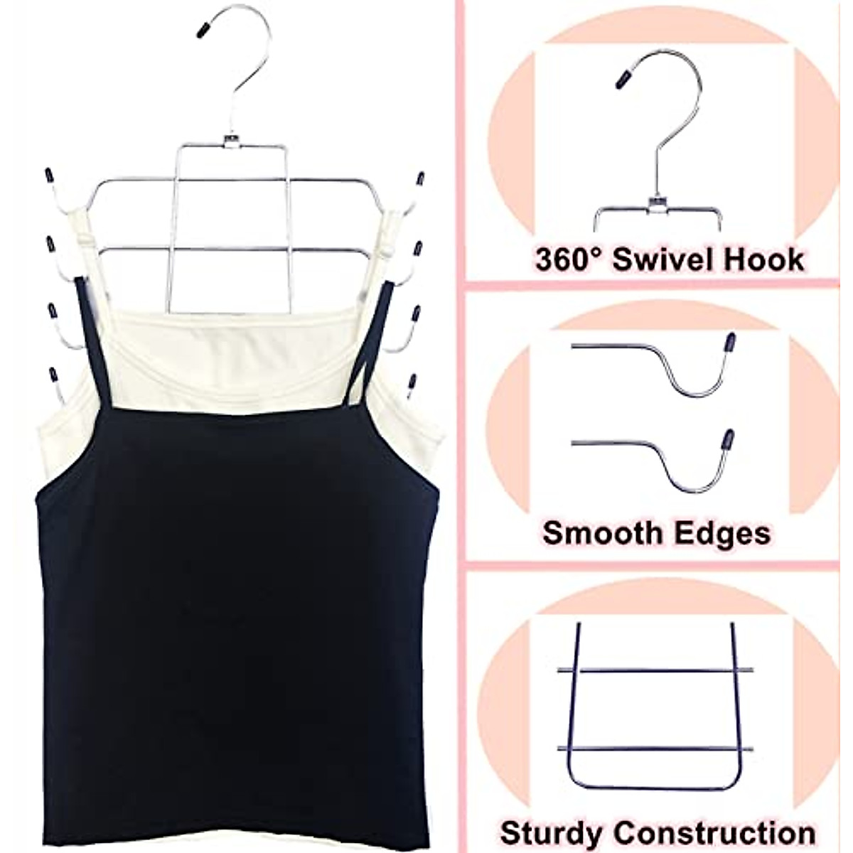 LIYZWJY Metal Hanger Saving Hangers Closet Organizer for Tank Tops,Bras,Cami,Strappy Dress,Bathing Suits,Belts (2pack)