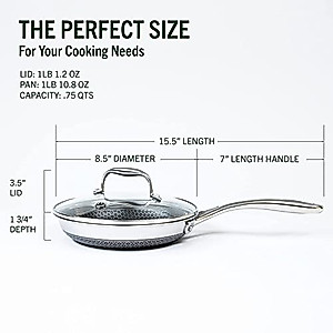 HexClad Hybrid Nonstick 8-Inch Fry Pan with Tempered Glass Lid, Stay-Cool Handle, Dishwasher and Oven Safe, Induction Ready, Compatible with All Cooktops