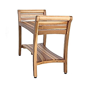 EcoDecors Symmetry Shower Bench Natural Teak Wood Shower Bench with Shelf and LiftAide Arms 30" Long Wood Shower Stool in EarthyTeak Finish for Indoors and Outdoors