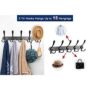 NearMoon Coat Rack Wall Mounted-2 Pack, Heavy Duty Bath Towel Hooks Stainless Steel Robe Hooks Holder, Metal Coat Hook for Towel Coat Hat Key Bathroom Bedroom Hotel Entryway (5 Hooks, Matte Black)