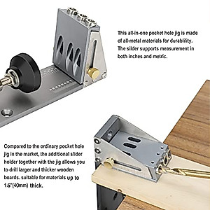 Pocket Hole Jig Kit, Professional Woodworking Pocket Screw Jip, Upgraded All-Metal Dowel Jig Kit for Carpentry Joinery Men