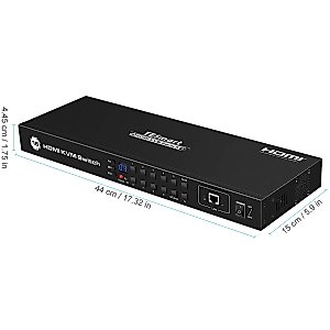 TESmart 4K UHD 16 Ports HDMI KVM Switch, Console Rack Mount Switch with 8 Pcs 5ft KVM Cable, USB 2.0 Device 16 Port Inputs, Control up to 16 Computers/Servers, with RS232 and LAN Port