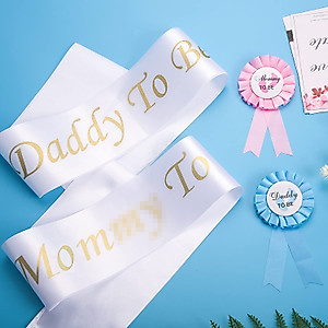 Baby Shower Mom To Be Sash and Daddy To Be Tinplate Badge Pin Kit Gender Reveals Party Gifts - Light Blue