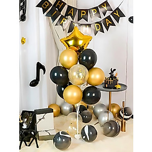 50pcs Gold Black Balloons，12 Inches Latex Gold Silver Black for Birthday Party Baby Shower Graduation Decorations.