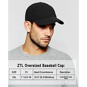 Oversize XXL Baseball Cap for Big Heads 23.6"-25.6", Extra Large Cotton Baseball Hat, Plus Size Unstructured Dad Hats Black