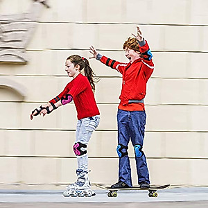 Spoligod Knee Pads for Kids/Youth, Kids Protective Gear Set with Adjustable Elbow Pads/Wrist Guards Suitable for Girls & Boys’ Rollerblading Skateboard Cycling Skating Bike Scooter (Pink, M)…