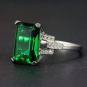 WDIYIEETN Elegant Huge Natural Solitaire Emerald Cocktail Ring 925 Sterling Silver Shiny Princess Cut Square Emerald CZ Crystal Diamond Wedding Ring for Women (8)