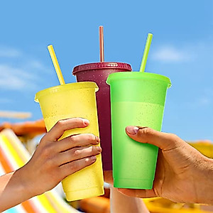 Honeydak Tumbler with Straw and Lid Bulk Water Bottle Iced Coffee Travel Mug Reusable Plastic Cups for Parties Birthdays 24-27 oz(Cute Colors,15 Pack)