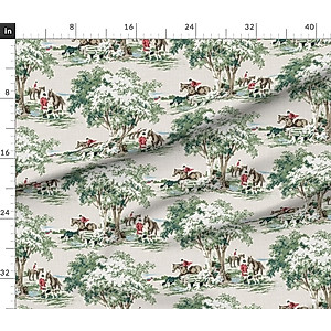 Spoonflower Fabric - Equestrian Toile Fox Hunting English Traditional Hunt Pony Horse Printed on Petal Signature Cotton Fabric by The Yard - Sewing Quilting Apparel Crafts Decor