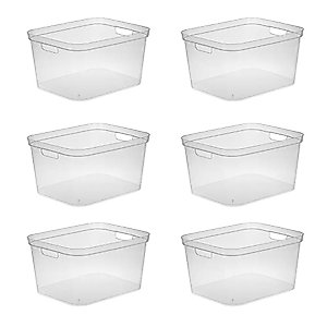 Sterilite 8.25x12.25x15 Inch Modern Polished Storage Bin w/ Comfortable Carry Through Handles & Banded Rim for Household Organization, Clear (6 Pack)