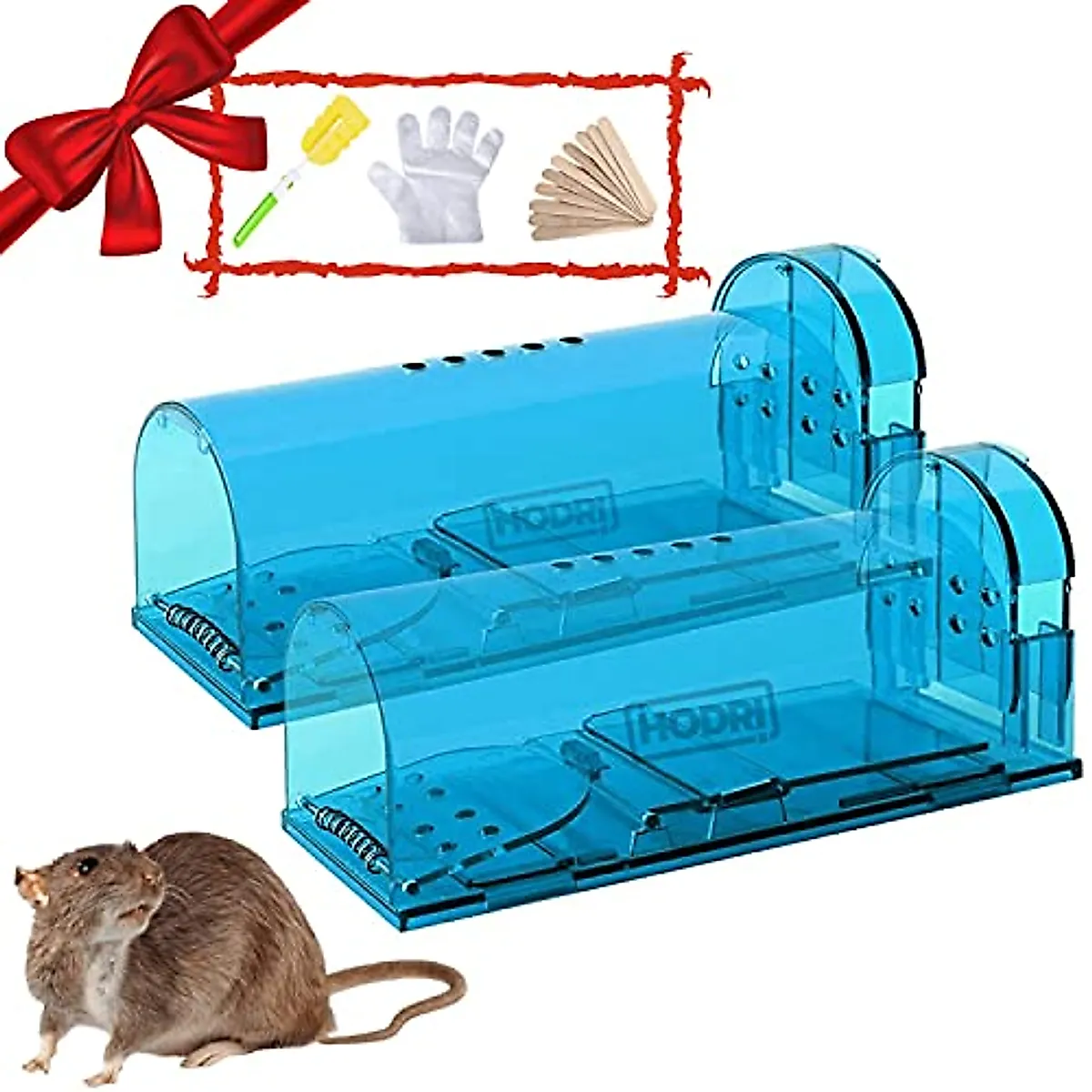 Humane Smart No Kill Mouse Trap, Cruelty Free Live Catch and Release, Easy to Set for Small Rodents Such as Mouse Mice Vole Mole Chipmunk, Reusable for Kitchen Garden Storage Garage (Blue - (2 pcs))