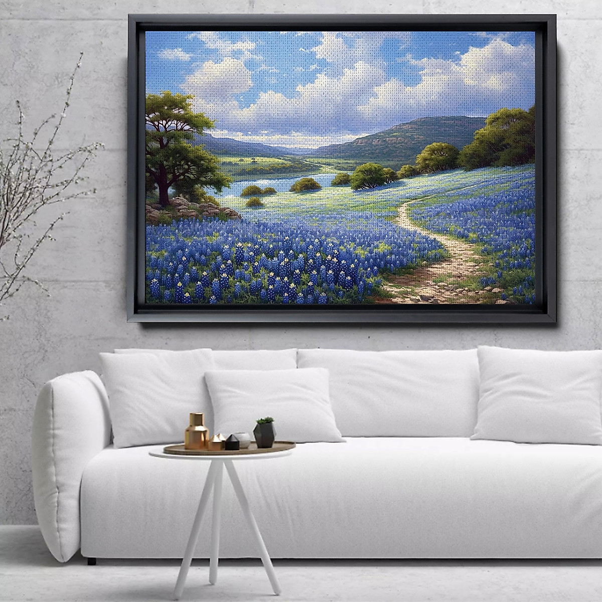 Enchanting Texas, Native Texas Hill Country Bluebonnet Landscape - Fine Art Print Mounted in a White Mat Board
