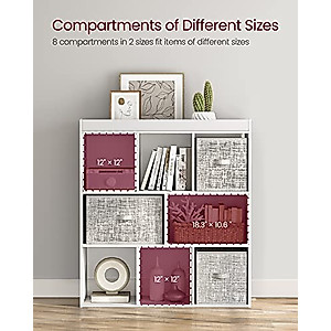 VASAGLE Bookcase, Bookshelf, Freestanding Storage Unit, 8 Open Compartments, Used Horizontally, Vertically, Upside Down, 11 x 35.4 x 39.4 Inches, for Living Room, Study, Office, White ULBC55WT