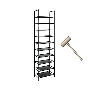 Wehiyo Free Standing Shoe Rack for Closet 10 Tiers Shoe Organizer Shoe Cabinet for Entryway 20-24 Pairs Boots and Shoes Organizer Closet Organizer and Storage Metal Stackable Shoe Shelf with Hooks